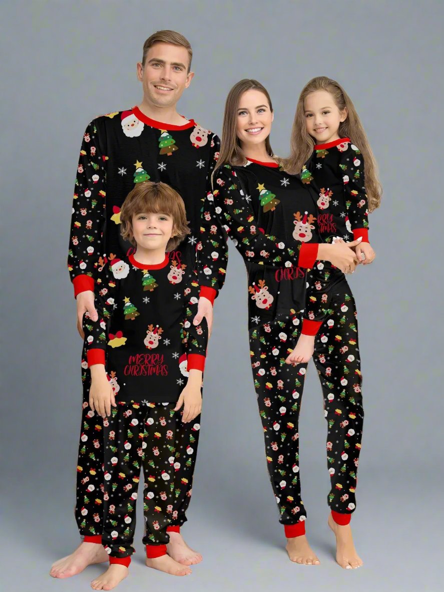 Family Matching Christmas Pajama Set - Festive Santa & Reindeer Print ...