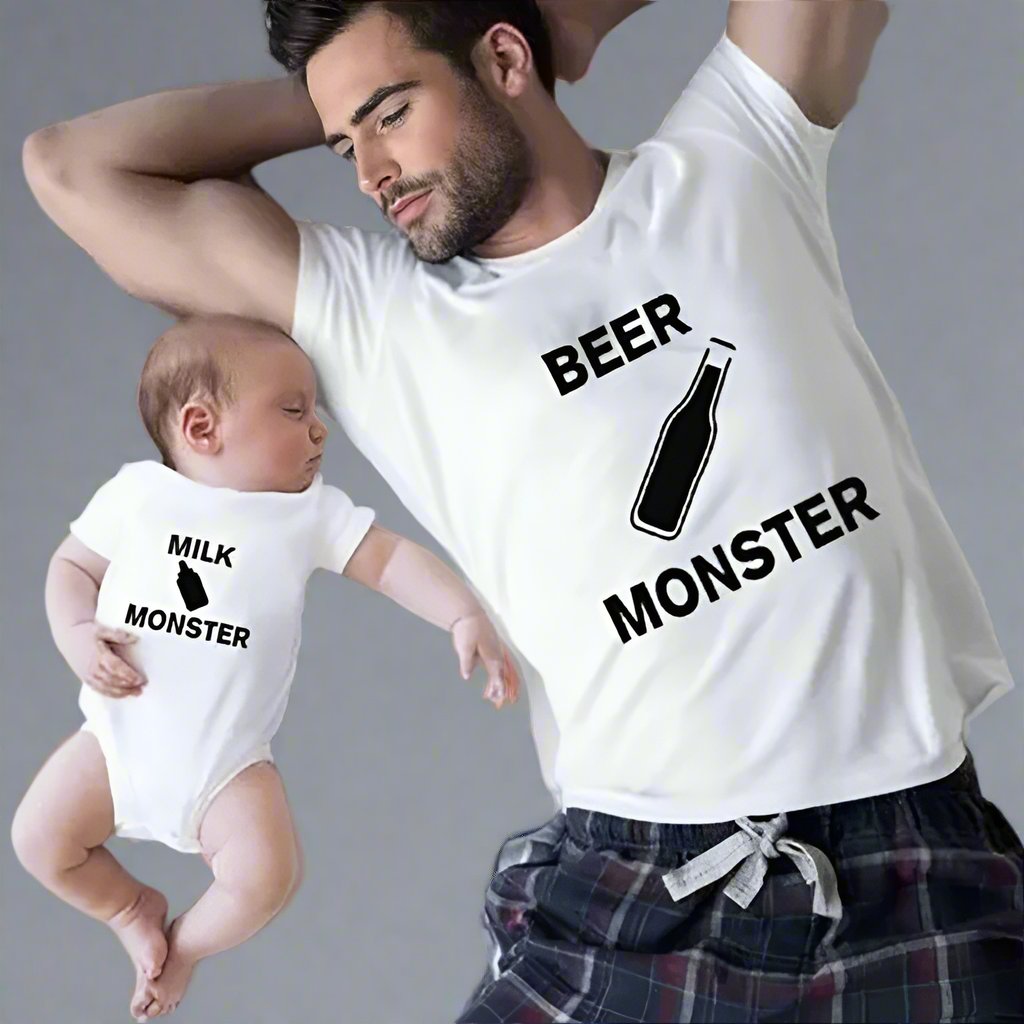 Daddy & Me "Beer Monster" & "Milk Monster" Matching T-Shirt Set – dresslikemommy.com