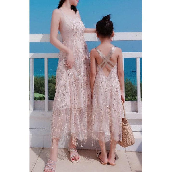 Chic Family Matching Sleeveless Dresses Ruffled Hem, Mother-Daughter S ...