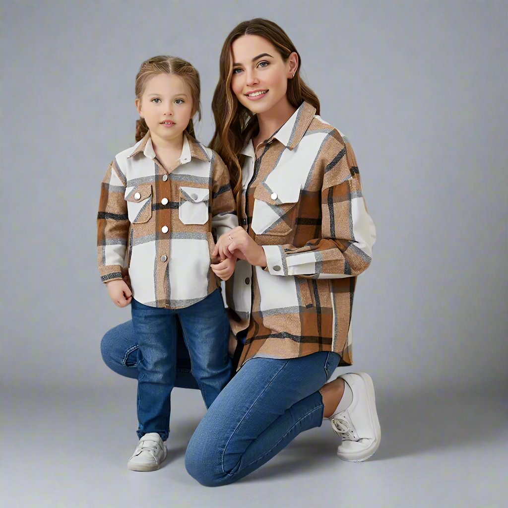 Matching Mommy & Me Plaid Flannel Shirts Cozy Button-Up Jackets for Fa ...