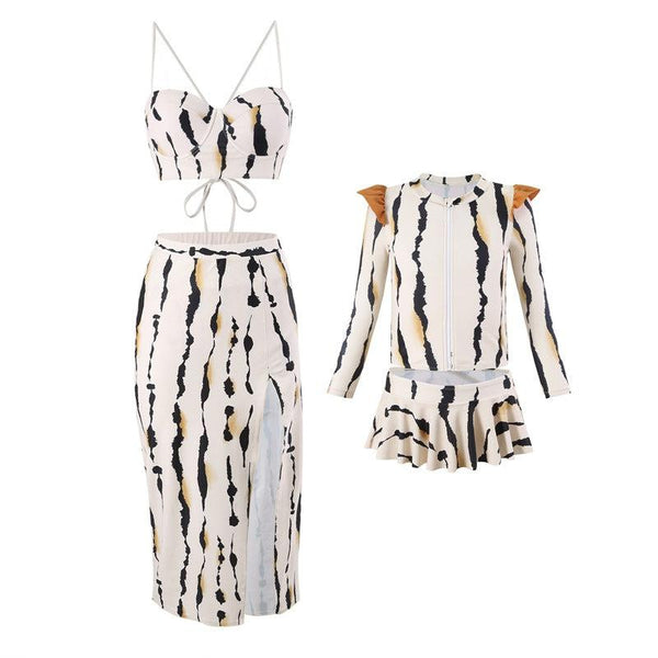 Mother & Daughter Matching Swim Set - Abstract Print Two-Piece High-Wa ...